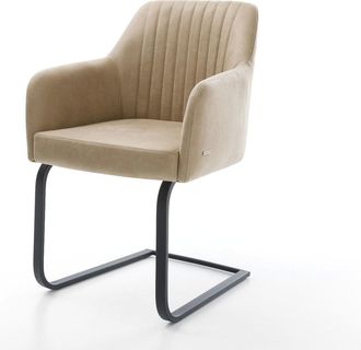 DELIFE Freischwinger Greg-Flex Mikrofaser Beige Vintage Freischwinger flach Schwarz Taschenfederkern, Esszimmerstühle