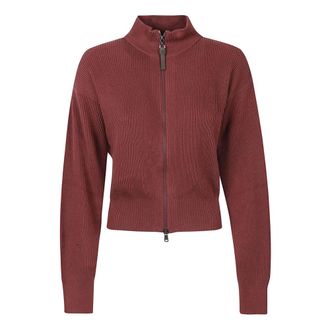 Brunello Cucinelli Baumwoll-Cardigan mit englischem Rippstrick und Rei&szlig;verschluss - - Knitwear - Damen - Rot - S
