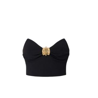 Elisabetta Franchi Cr&ecirc;pe Top mit goldener Schleife - - Tops - Damen - Schwarzk - XL