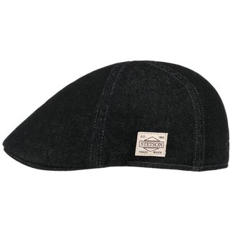 Stetson Texas Robust Denim Flatcap Unifarbene Schiebermütze aus Baumwolle Herren Herbst Winter schwarz XXL (62-63 cm)