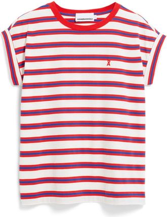 Armedangels Damen T-Shirt aus Bio-Baumwolle IDAARA Stripes Loose Fit Light Oatmilk-Mars Red-Dynamo Blue