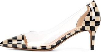 EDEFS Pumps pour Femmes Talon Chat Bas de 2,5 inches Bout Pointu et Bordure en PVC Transparent Les Photos de Mariage ou Discours Professionnels avec Une Grâ