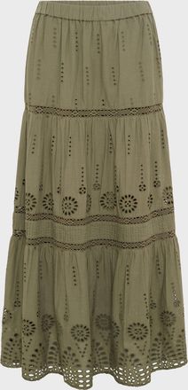 Gerard Darel Jupe &agrave; broderies en coton - JALY - Vert Kaki