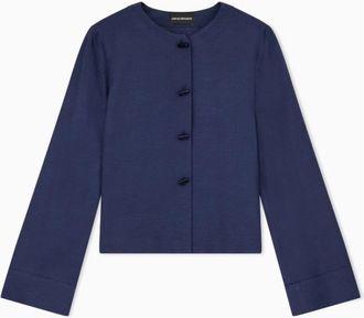 Emporio Armani Femme, Blouses et Chemises, Bleu, Taille: 46 FR Blouse Jacquard en maille Micro L&eacute;opard
