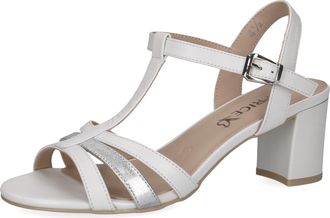 Caprice Damen Sandalen mit Absatz aus Leder mit Riemchen, Weiß (White/Silver), 39 EU