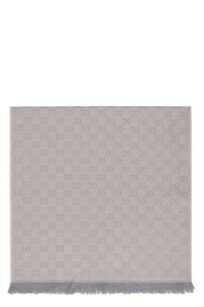 Gucci Womens Wool Scarf Gg Grey Scarfs