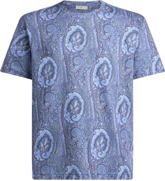 Etro Homme, Tops, Bleu, Taille: S T-shirt en coton avec motif cachemire floral
