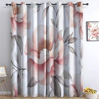 Generic Occultant Rideaux 110L x 215H cm Lot de 2 avec OEillets, Isolation Thermique et Isolation Phonique Oriental Aquarelle Botanique Floral Pivoine Imprim&eacute;