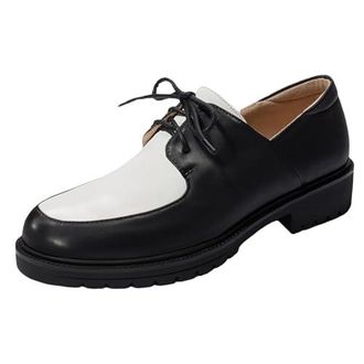 SJJH Chaussures plates &agrave; lacets pour femme - Talon de 3 cm - Capuchon rond en cuir synth&eacute;tique - Semelle en caoutchouc souple pour le quotidien et le trava