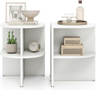 Giantex Lot de 2 tables dappoint semi-rondes en bois - Table basse - Petite table de salon - Table lat&eacute;rale en demi-lune avec &eacute;tag&egrave;res ouvertes - Table basse 