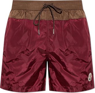 Moncler Homme, Maillots de bain, Rouge, Taille: S Logo Patch Swim Shorts