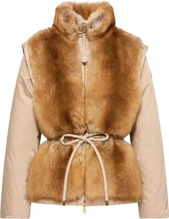 Moncler Femme, Vestes, Brun, Taille: 36 FR Blouson doudoune Blaireau 2-en-1 en shearling