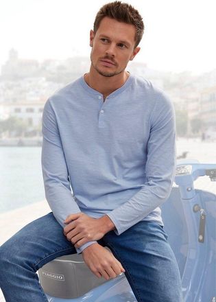 H.I.S Langarmshirt - Henleyshirt langarm Langarm, Shirt mit Knopfleiste aus strukturierter Baumwoll-Qualität