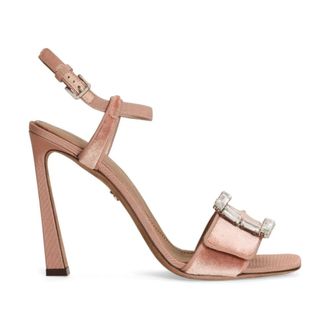 Dolce & Gabbana Femme, Chaussures, Rose, Taille: 39 EU Sandale en Velours avec Boucle Bijou