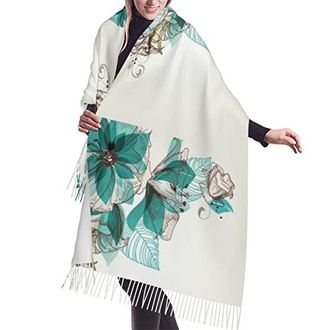 Generic Mode Écharpe Fleurs turquoise bourgeons feuilles Echarpe Hiver Femme Doux Wrap pour Homme Femmes Party 68X196cm