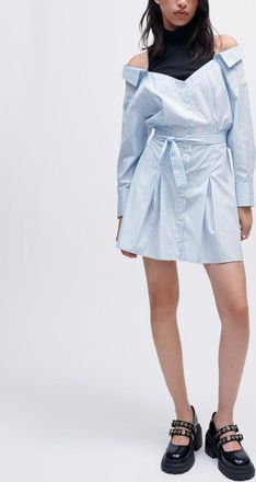 Maje Robe Chemise Trompe-lail &Agrave; Rayures - Bleu - Taille 36 - Maje