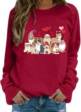 Generic 2026 Sweat &agrave; capuche &agrave; manches longues pour femme Imprim&eacute; chien d&eacute;contract&eacute; No&euml;l Vacances, Rouge, XXL