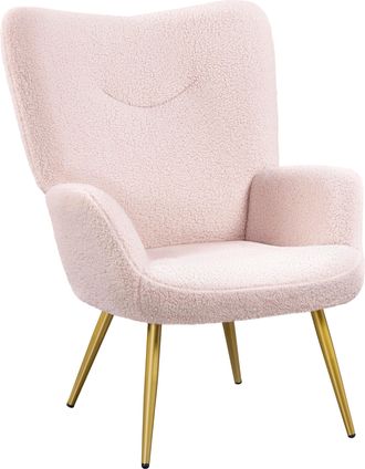 Yaheetech Ohrensessel Modern Sessel aus Bouclé-Gewebe Armsessel Lehnsessel Polsterstuhl bis 136 kg Belastbar Rosa