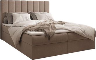 E-MEUBLES Boxspringbett mit Matratze, Doppelbett mit Bettkasten, aus Samt, dekoratives Kopfteil - Continentalbett 01 (180x200, Cappuccino (Trinity 5))