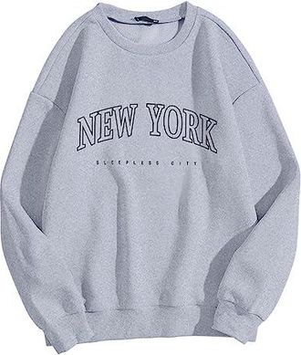 Generic New York Sweatshirts coupe ample pour femmes lettres Workou col ras du cou pull graphique tenues dautomne Y2K pour femmes, confortable, tendance, occi