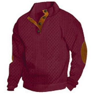 Generic Pull en tricot torsad&eacute; &agrave; col montant pour homme, pull d&eacute;contract&eacute; &agrave; col montant, Rouge, XXL