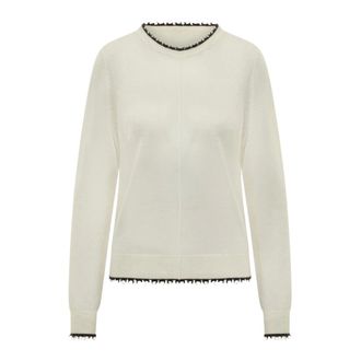 Pinko Pinko, Femme, Pulls, Blanc, Taille: 40 FR Pamplona Pull Col Rond