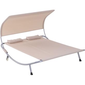 OUTSUNNY Bain de soleil 2 places lit de jardin design contemporain toit r&eacute;glable 2 roulettes 2 oreillers acier &eacute;poxy polyester marron