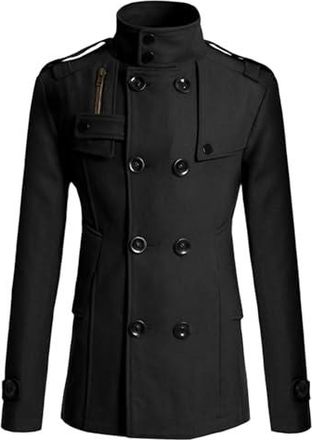 Generic Manteau dhiver d&eacute;contract&eacute; &agrave; col montant &agrave; double boutonnage pour homme, coupe ajust&eacute;e, manches longues, grande taille, Noir, XXL