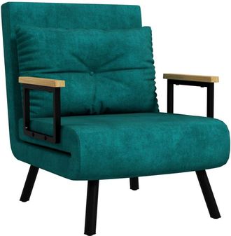HOMCOM Fauteuil convertible 1 place - HOMCOM - fauteuil-lit chauffeuse 3 en 1 - dossier r&eacute;glable, oreiller - velours - 63x73x81cm - vert