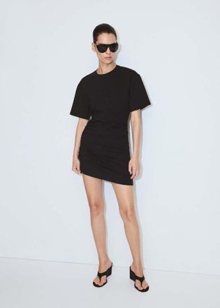Mango Robe coton fronc&eacute;e sur les c&ocirc;t&eacute;s noir - Femme - XXS - MANGO