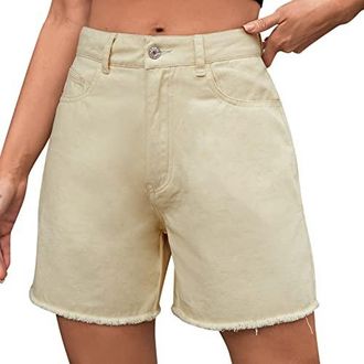 Generic Bermuda en jean taille haute pour femme, coupe ajustée, jambe droite, ourlet brut effiloché, short en jean solide, pantalon court dété chaud, conforta