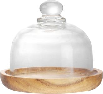 Hemoton Hemoton Zitronenbeh&auml;lter mit Glas Deckel Glasglocke Kuchenglocke Glasbeh&auml;lter mit Holzteller Frischhaltedose Glasdom Haube f&uuml;r Zitrone Tomate 10,5cm