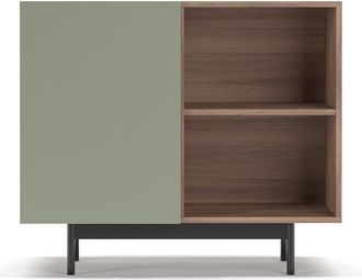 HERDASA Buffet de rangement bas en mélamine, collection PRINTED, avec 1 porte, couleur noyer et vert