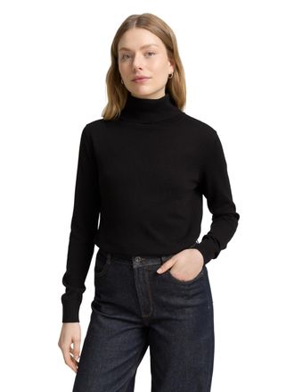 Tom Tailor Damen 1047675 Basic Rollkragenpullover, 14482-Deep Black, L