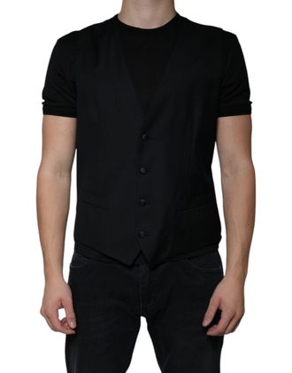 Dolce & Gabbana Mens Black Wool Waistcoat Dress Formal Vest Virgin Elastane