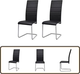 vidaXL Freischwinger 2 Stk. Schwarz Kunstleder - Freischwinger - Esszimmerstühle - Küchenstühle - Stuhl Schwarz - Moderner Sessel