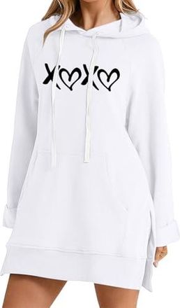 Generic 2026 Robe &agrave; capuche d&eacute;contract&eacute;e &agrave; manches longues et poche pour femme, blanc, M