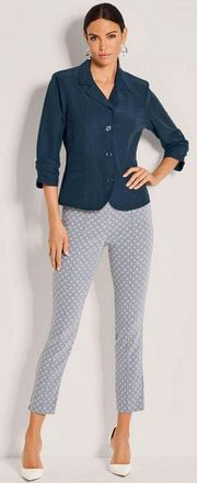 Madeleine Langarmshirt Sommerleichte Jacke mit Reverskragen Taillierte Blazerjacke mit 3/4-&Auml;rmeln und Taschen