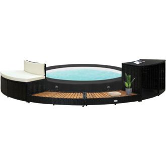 vidaXL Vidaxl - Whirlpool-Einfassung Schwarz Poly Rattan und Massivholz Akazie