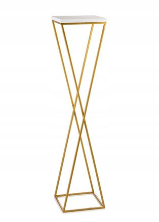 HowHomely Pflanzenst&auml;nder Metall 100 cm Hoch - Stabiler und Fester Blumenhocker mit Wei&szlig; MDF-Platte auf Gold St&auml;nder - Blumenst&auml;nder zur Dekoration Innenr&auml;umen