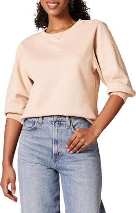Amazon Essentials Damen French-Terry-Fleece-Sweatshirt Mit Rundhalsausschnitt Und Ärmeldetail, Beige, XXL