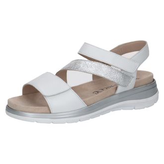 Caprice Damen Sandalen flach aus Leder Bequem, Wei&szlig; (White/Silver), 42 EU