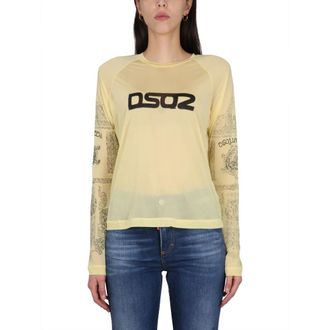 Dsquared2 Seethrough Logo LS Surf Club T-shirt - - Tops - Damen - Gelb - S