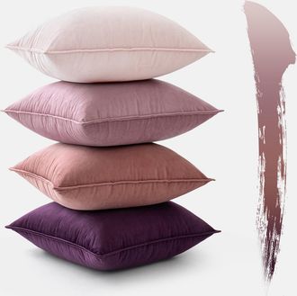 Miulee 4er Set Samt Kissenbezug 45x45 cm Lila Serie Dekorative Kissenhülle Sofakissen Dekokissen Umwickelte Kante Kissenbezüge Zierkissenbezug für Sofa Wohnz