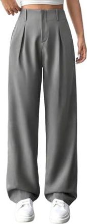 Generic Pantalon de Travail Taille Haute Coupe Droite pour Femme, Look élégant et décontracté pour Le Bureau et Le Quotidien (Light Gray,M)