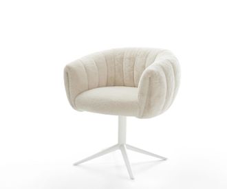 DELIFE Drehstuhl Jada-Flex Pl&uuml;sch Creme-Wei&szlig; Fu&szlig;kreuz Wei&szlig; 360&deg; drehbar Wippfunktion Taschenfederkern, Esszimmerst&uuml;hle