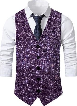 Generico Gilet &agrave; paillettes pour homme gilet brillant pour No&euml;l costume de No&euml;l blazer &agrave; paillettes pour adulte ensemble brillant pour carnaval, C Violet, XXXX