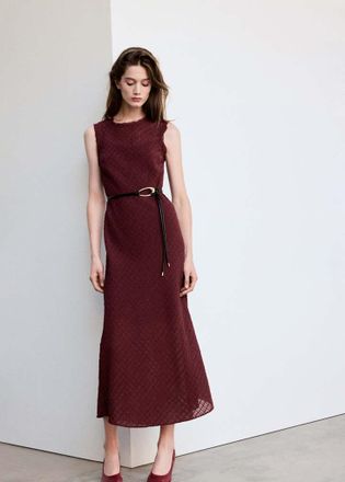 Mango Robe textur&eacute;e ceinture bordeaux - Femme - XS - MANGO