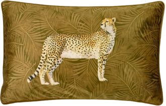 Riva Paoletti Cheetah Forest Samt Kissenhülle - Realistisches Tier- und Blätterdesign, Weich, Strapazierfähig, Dekoratives Kissen (Gold - 50 x 30 cm)