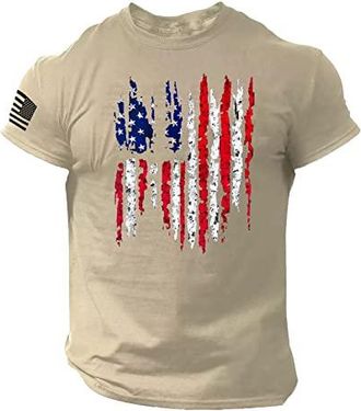 Generic T-shirt d&eacute;t&eacute; pour homme - Logo du drapeau am&eacute;ricain - T-shirt d&eacute;contract&eacute; &agrave; manches courtes imprim&eacute; - Grandes tailles, kaki, 3XL